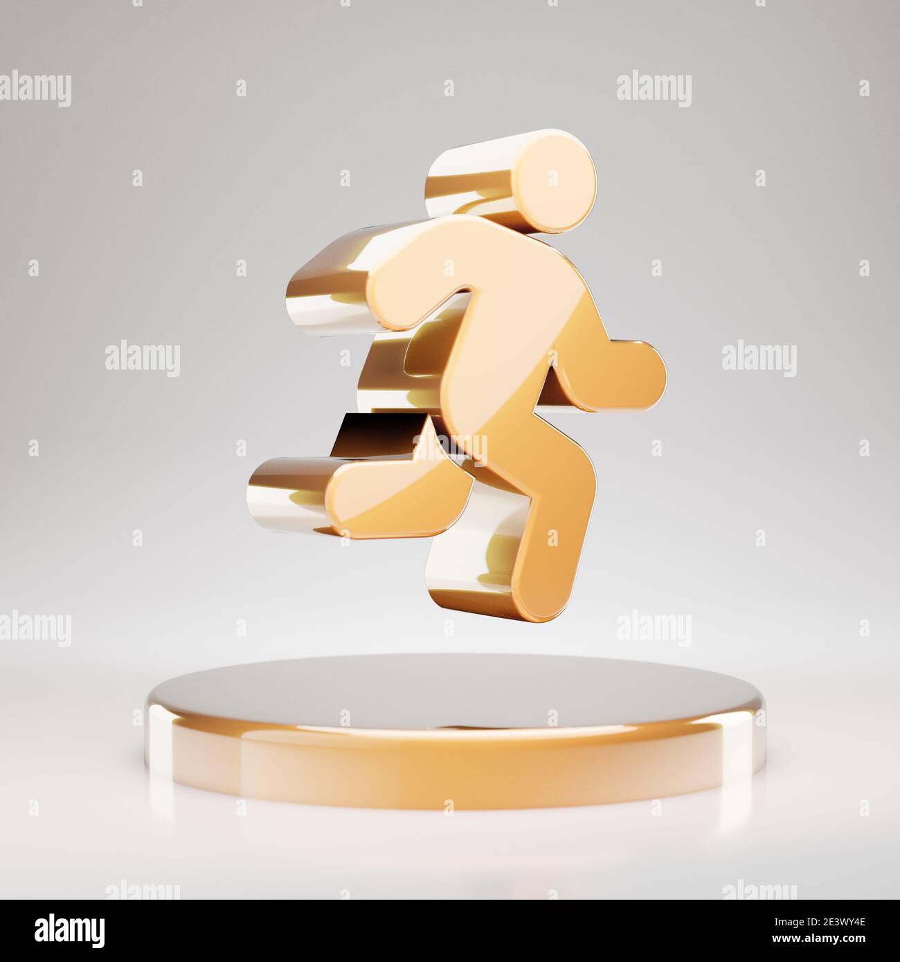 Running icon. Yellow Gold Running symbol on golden podium. 3D rendered ...