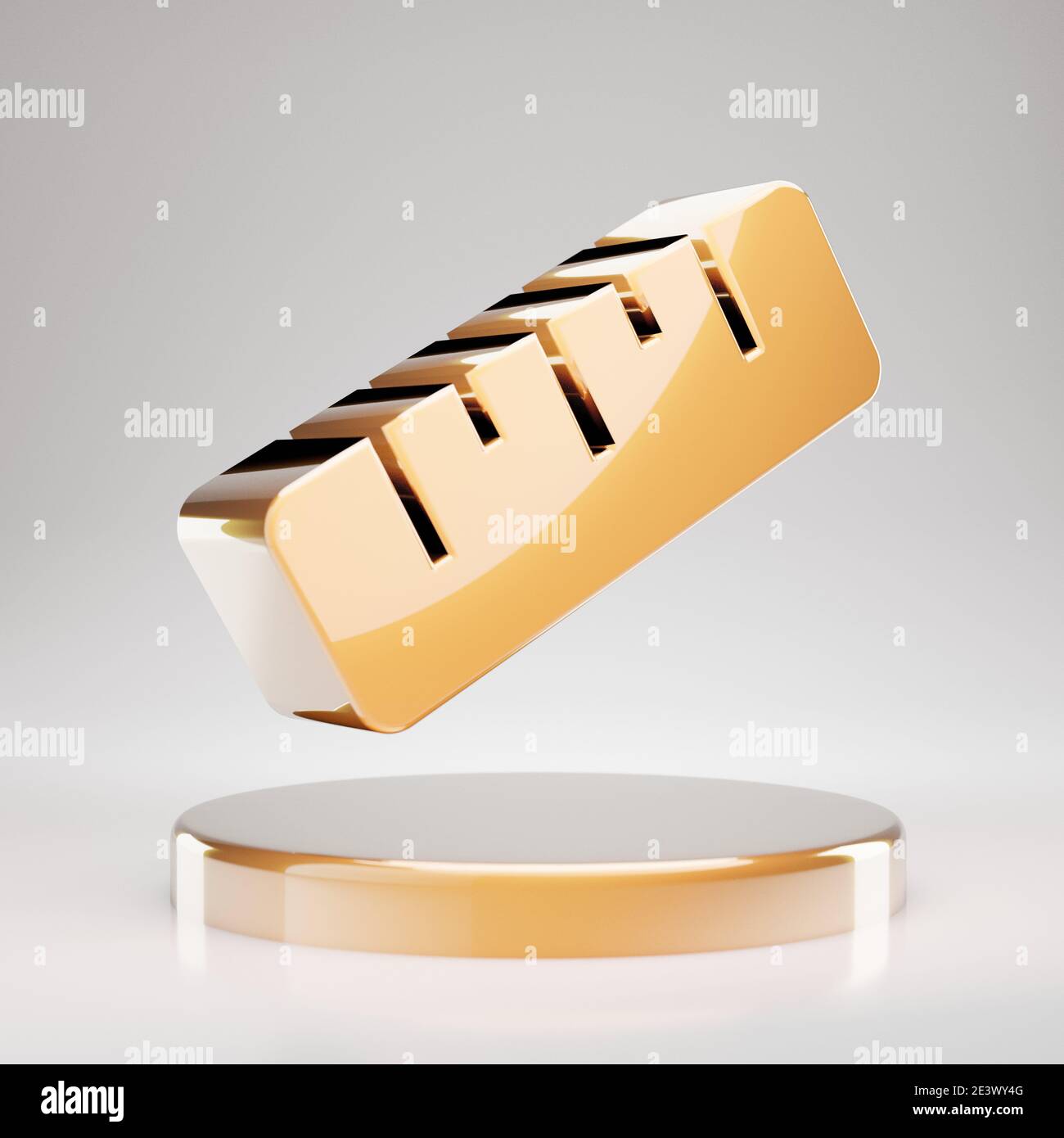 Ruler icon. Yellow Gold Ruler symbol on golden podium. 3D rendered ...