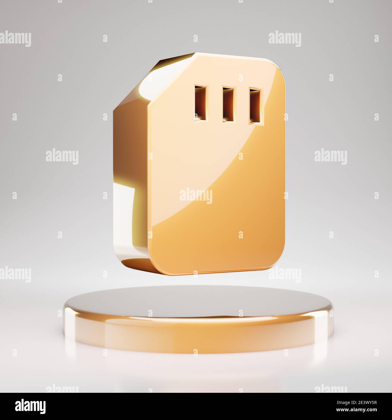 SD Card icon. Yellow Gold SD Card symbol on golden podium. 3D rendered ...