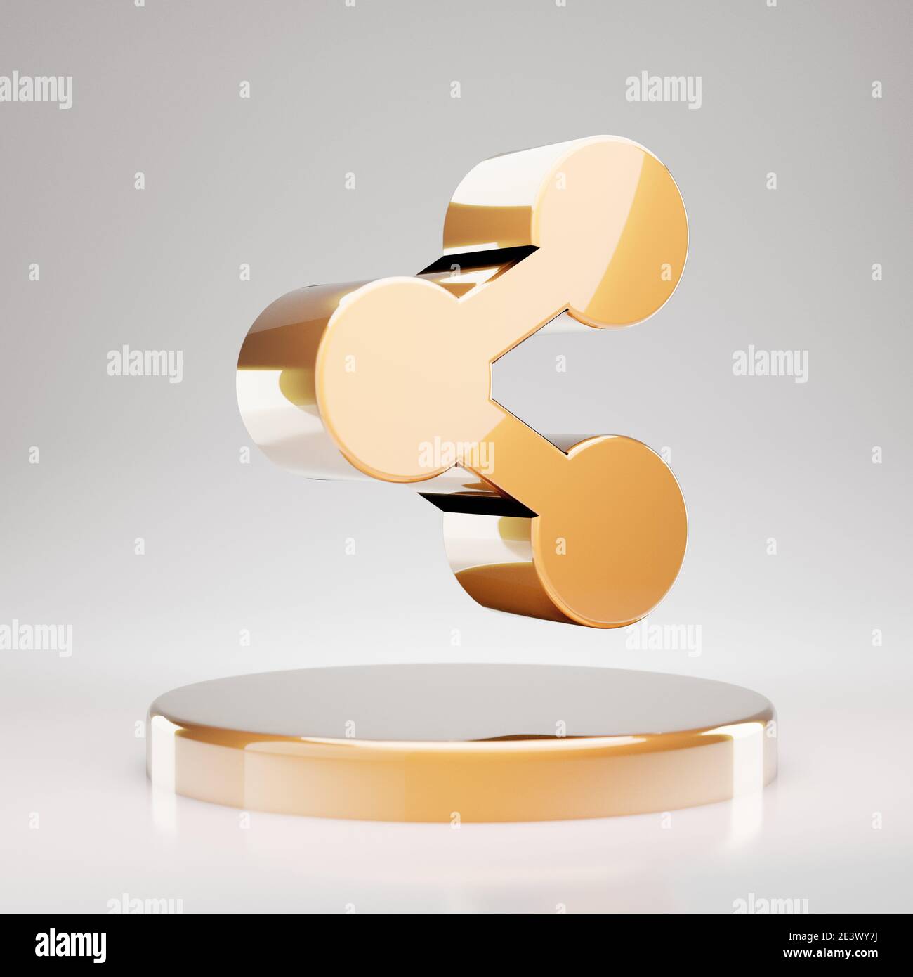 Share icon. Yellow Gold Share symbol on golden podium. 3D rendered ...
