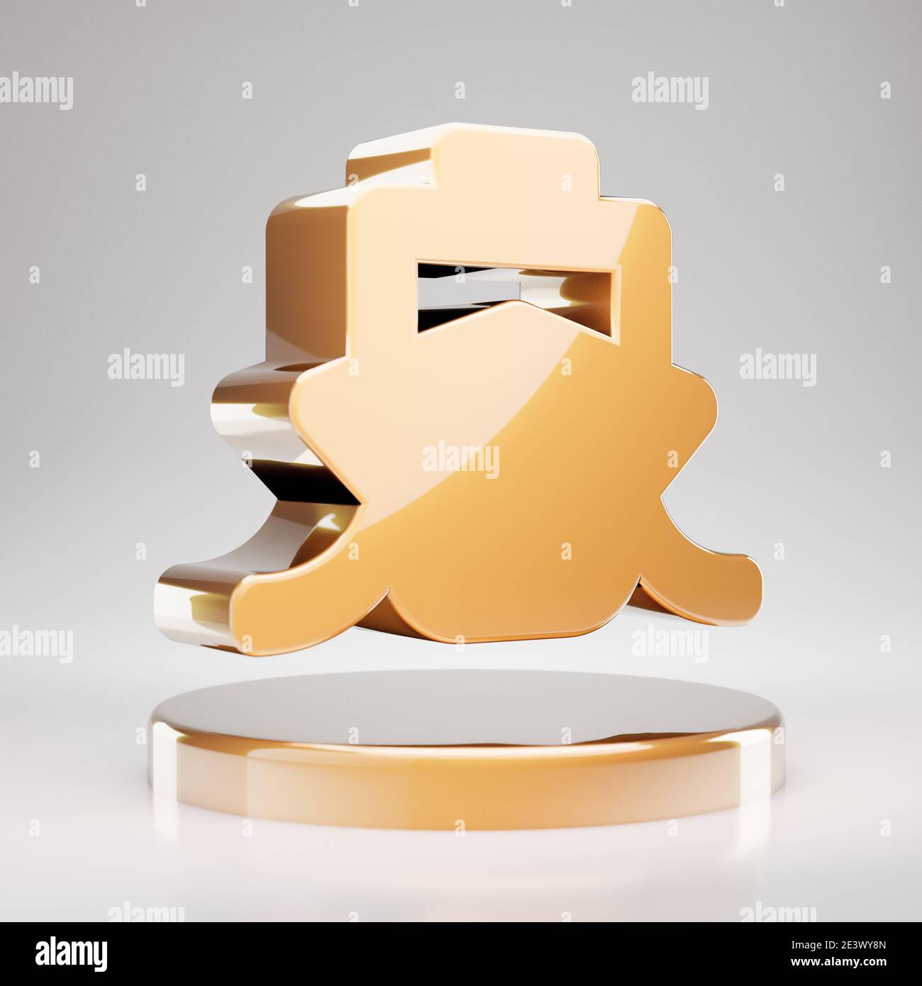 Ship icon. Yellow Gold Ship symbol on golden podium. 3D rendered Social ...