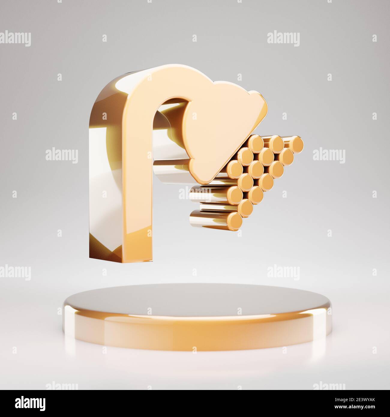 Shower icon. Yellow Gold Shower symbol on golden podium. 3D rendered ...