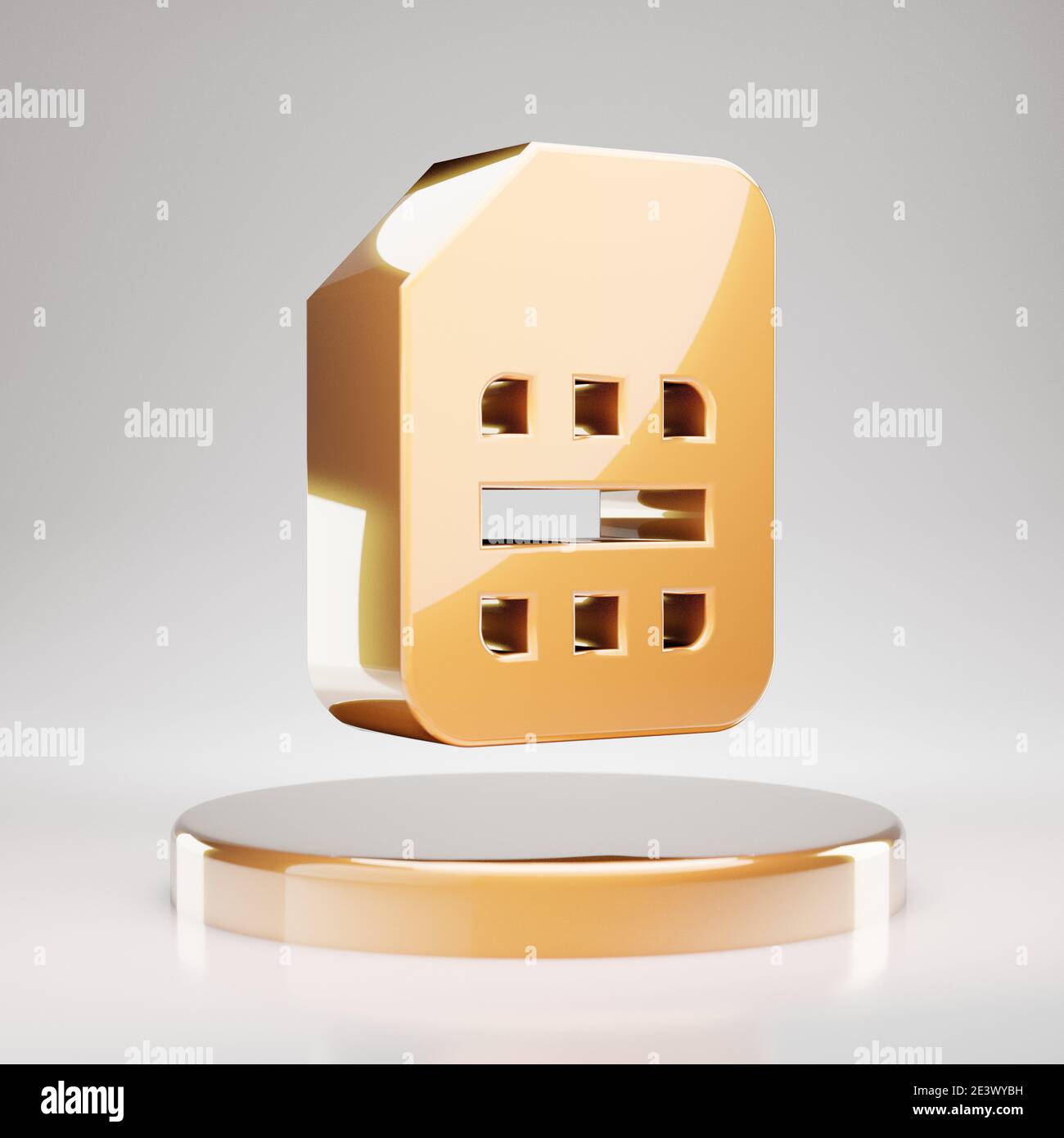 Sim Card icon. Yellow Gold Sim Card symbol on golden podium. 3D ...