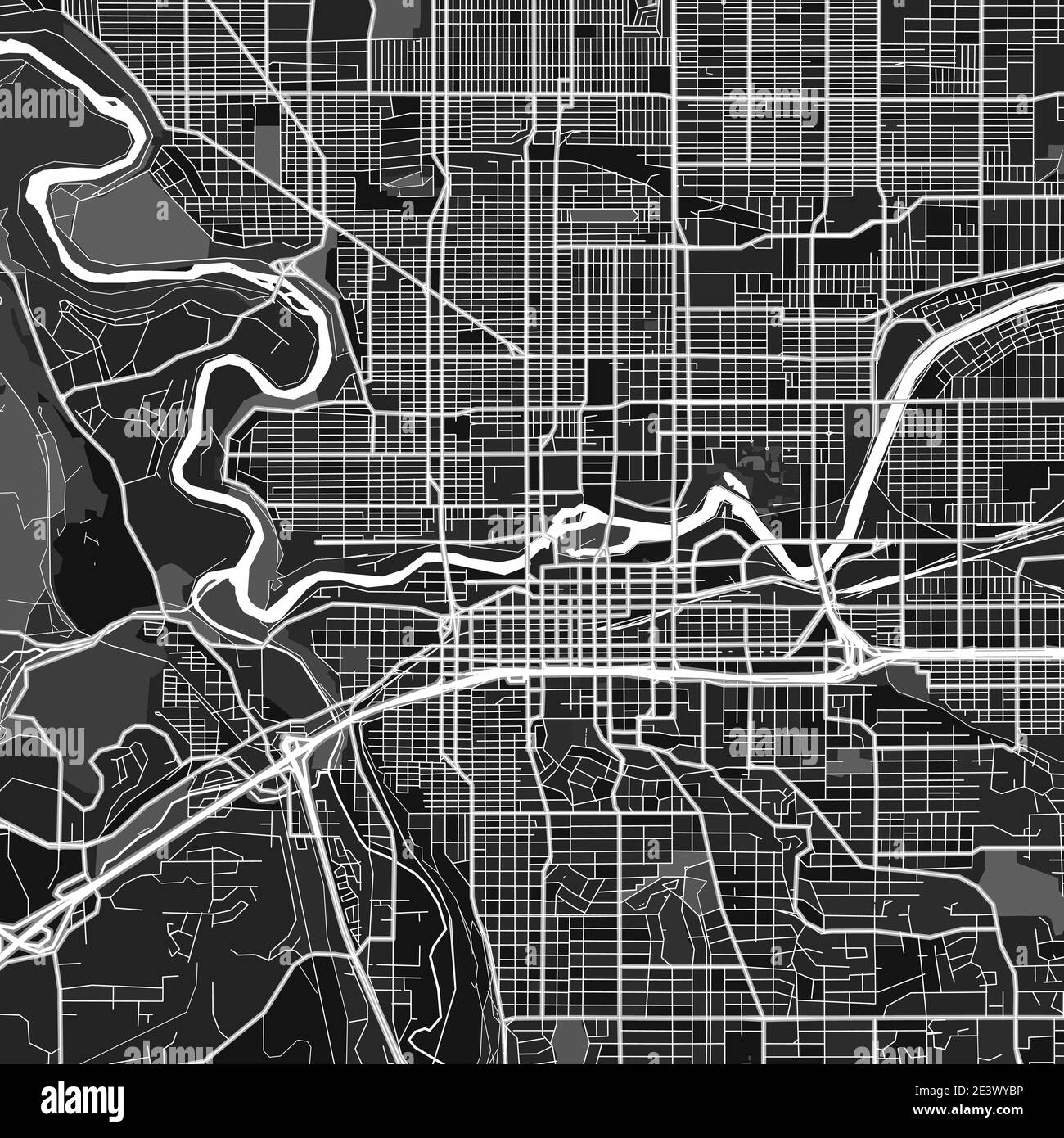 Dark vector art map of Spokane, Washington, UnitedStates with fine gray ...