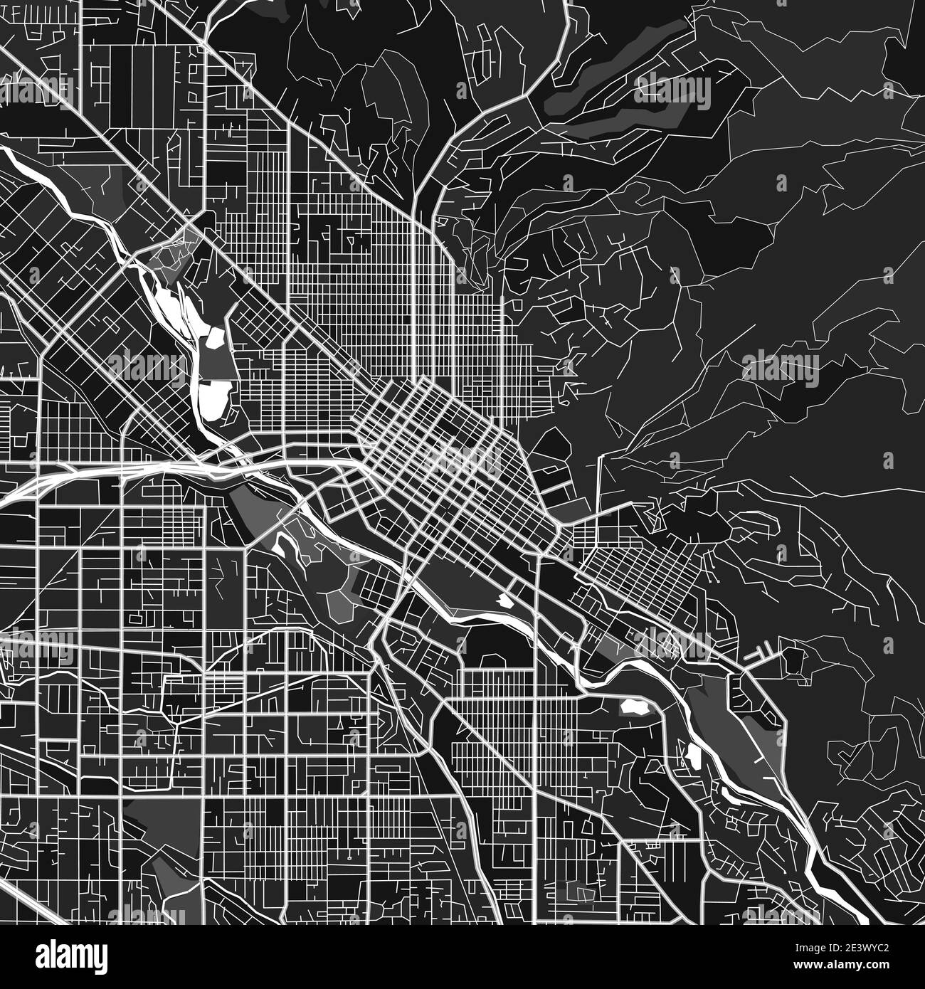 Dark vector art map of Boise, Idaho, UnitedStates with fine gray ...