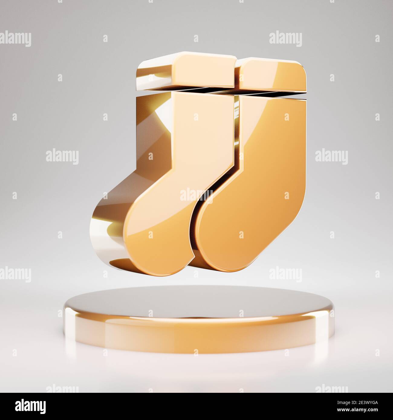 Socks icon. Yellow Gold Socks symbol on golden podium. 3D rendered ...