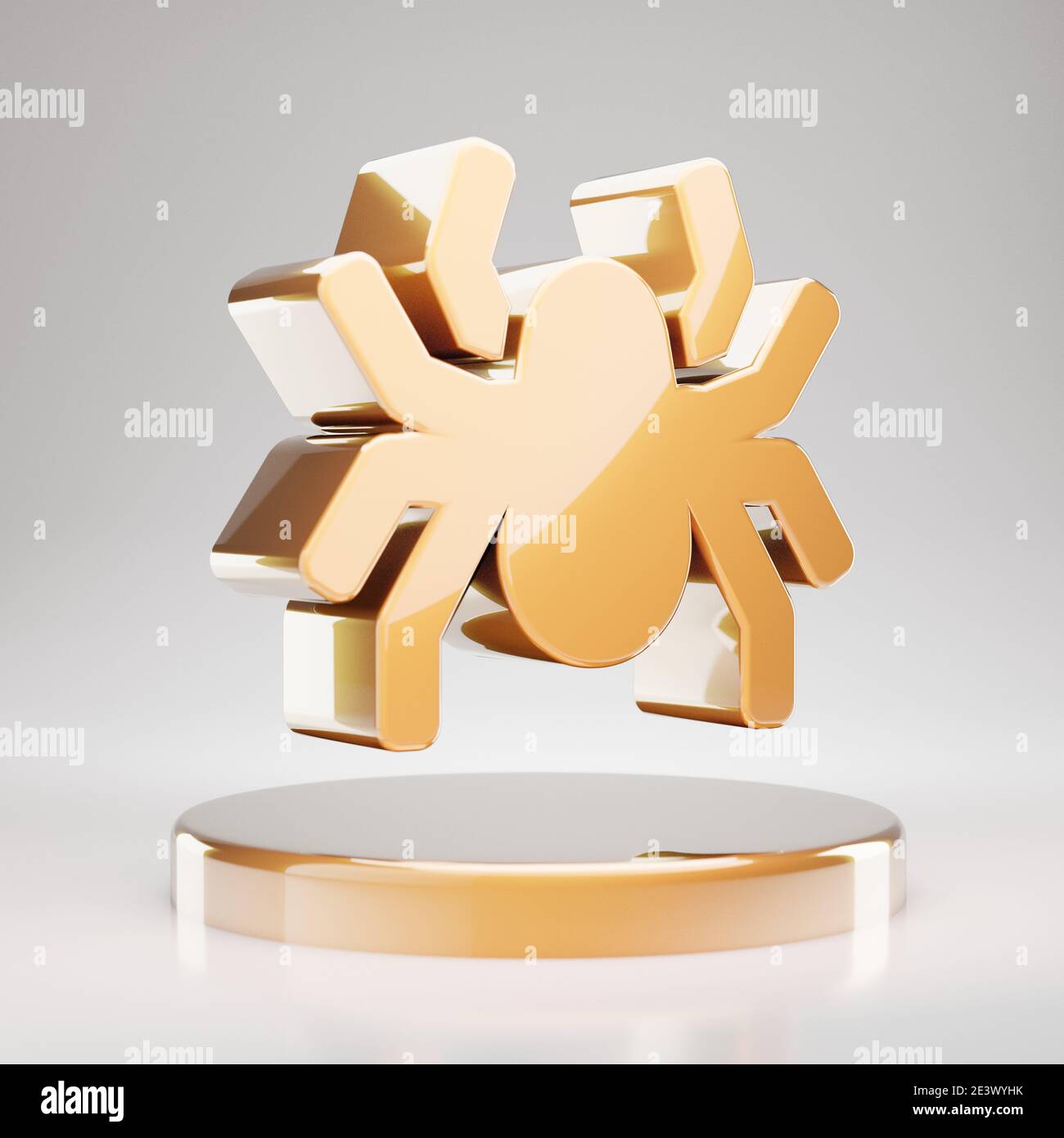 Spider icon. Yellow Gold Spider symbol on golden podium. 3D rendered ...