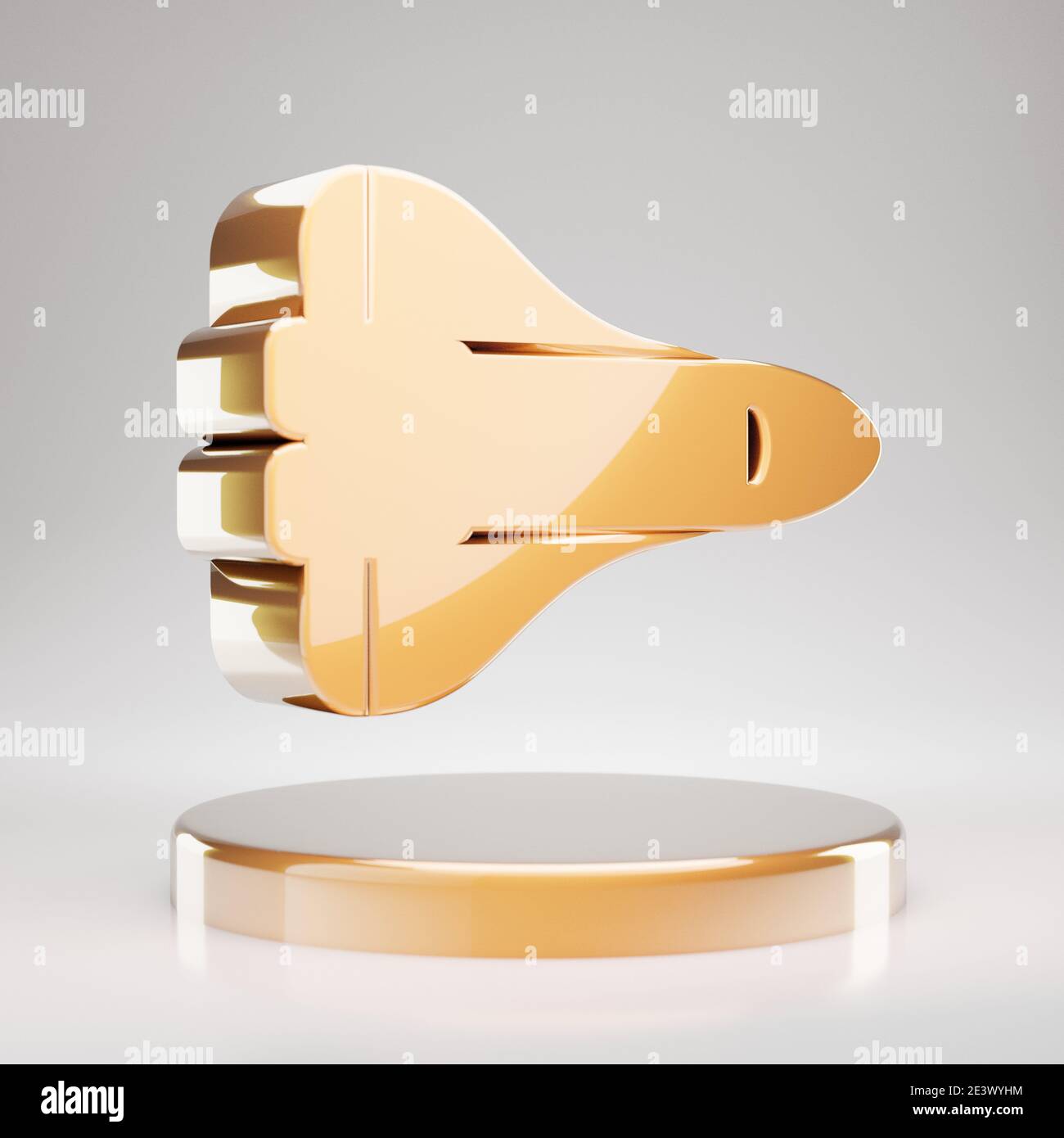 Space Shuttle icon. Yellow Gold Space Shuttle symbol on golden podium ...