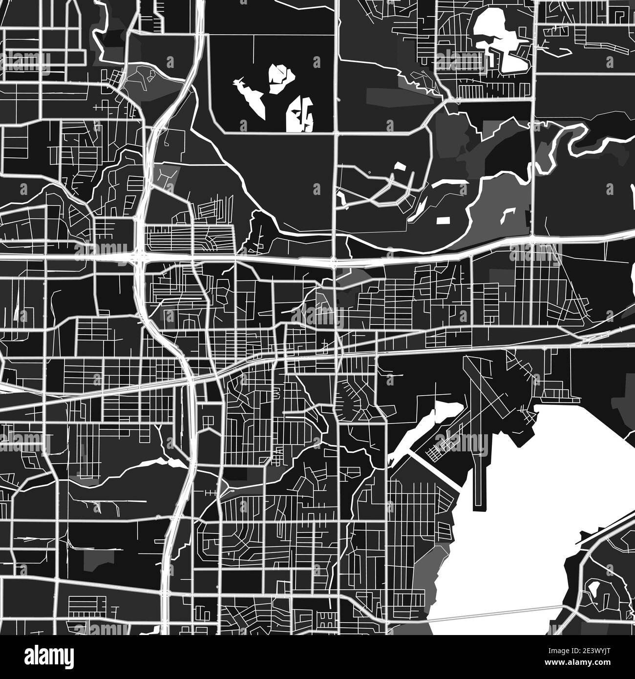 Dark vector art map of GrandPrairie, Texas, UnitedStates with fine gray ...
