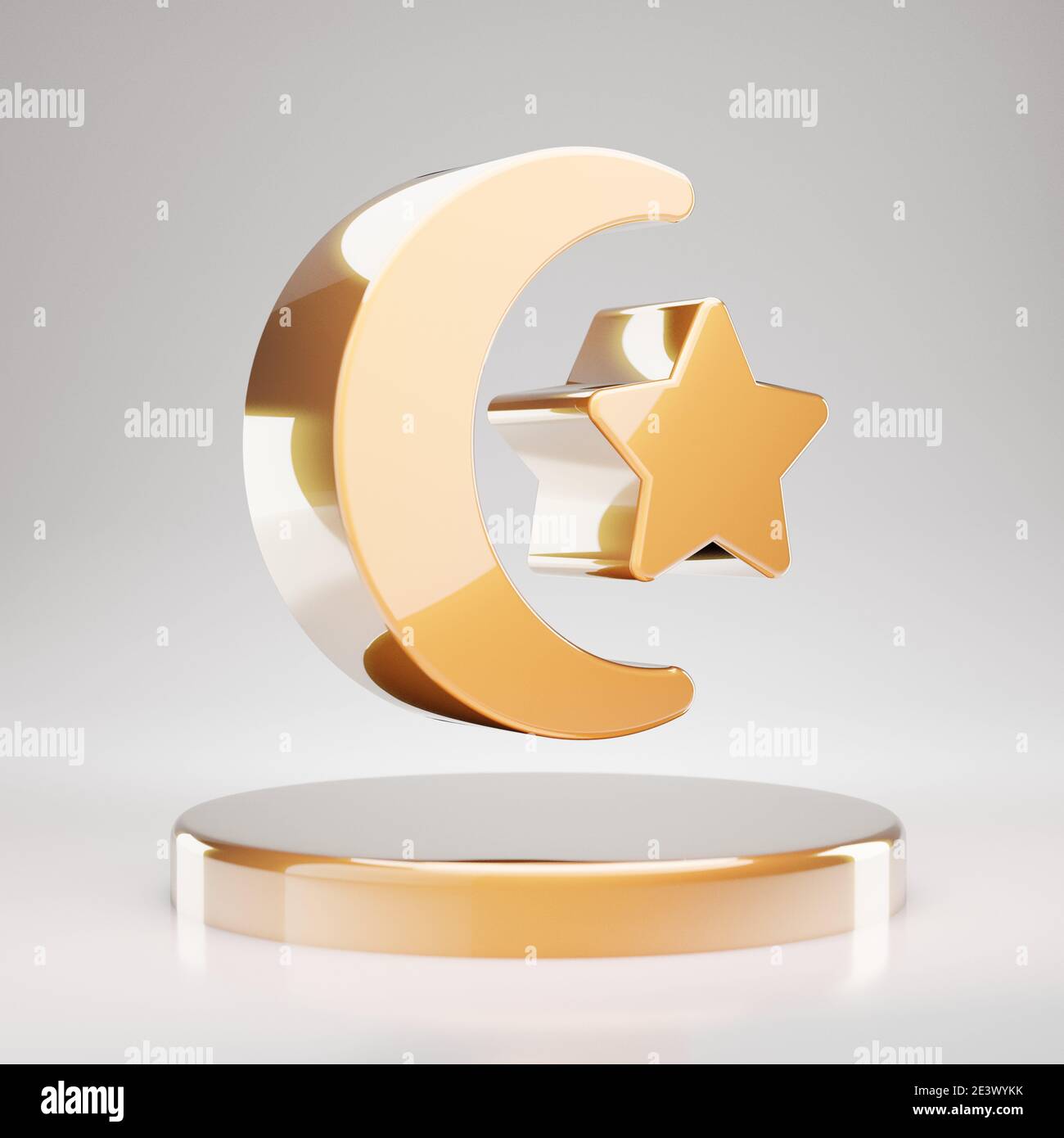 Star and Crescent icon. Yellow Gold Star and Crescent symbol on golden ...