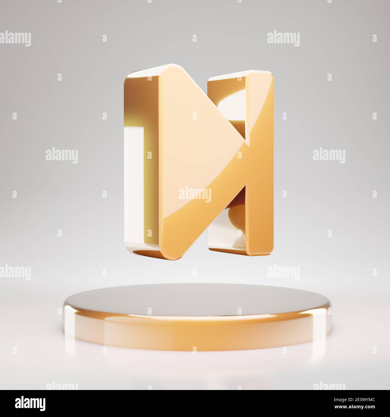 Step Forward icon. Yellow Gold Step Forward symbol on golden podium. 3D ...