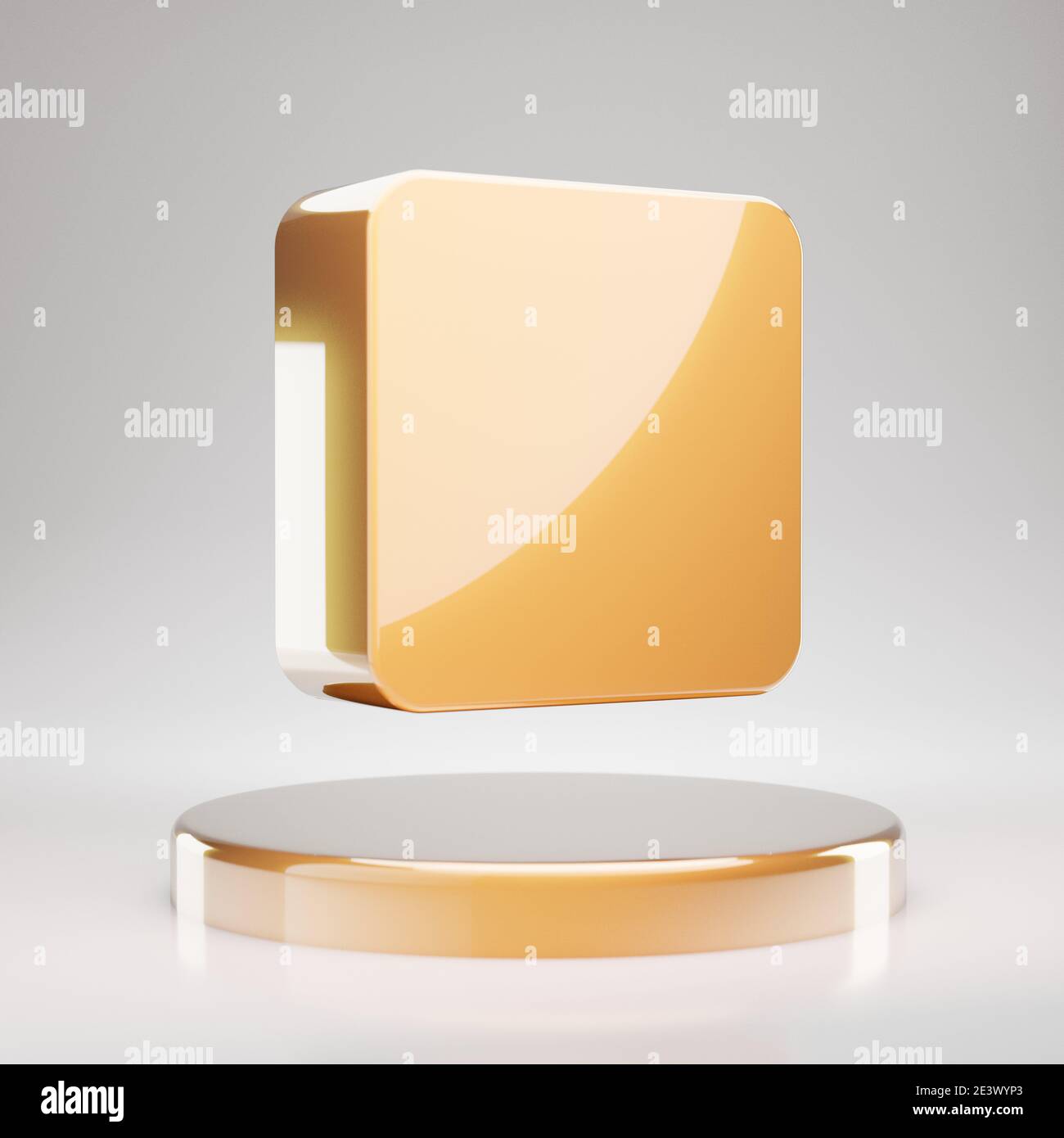 Stop icon. Yellow Gold Stop symbol on golden podium. 3D rendered Social ...