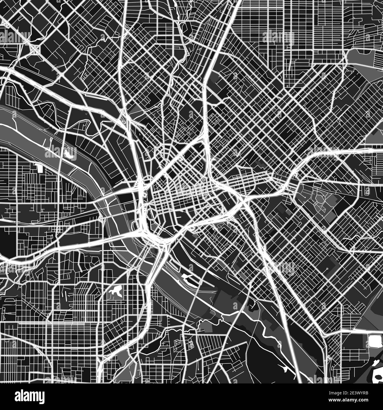 Dark vector art map of Dallas, Texas, UnitedStates with fine gray ...