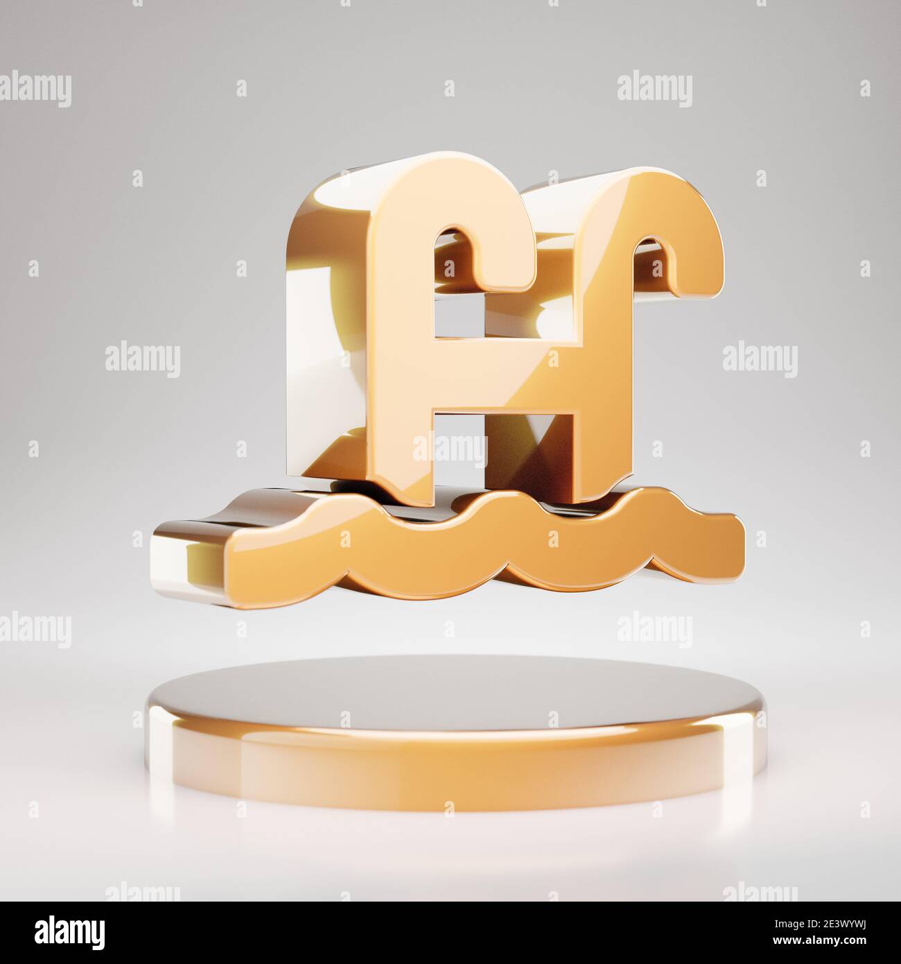 Pool icon. Yellow Gold Pool symbol on golden podium. 3D rendered Social ...