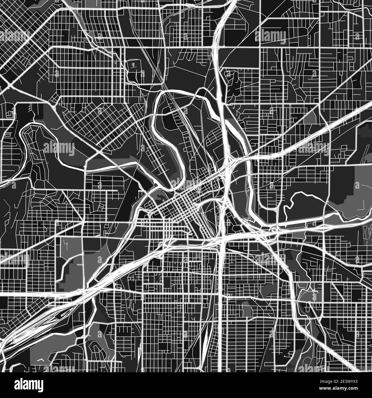 Dark vector art map of FortWorth, Texas, UnitedStates with fine gray ...