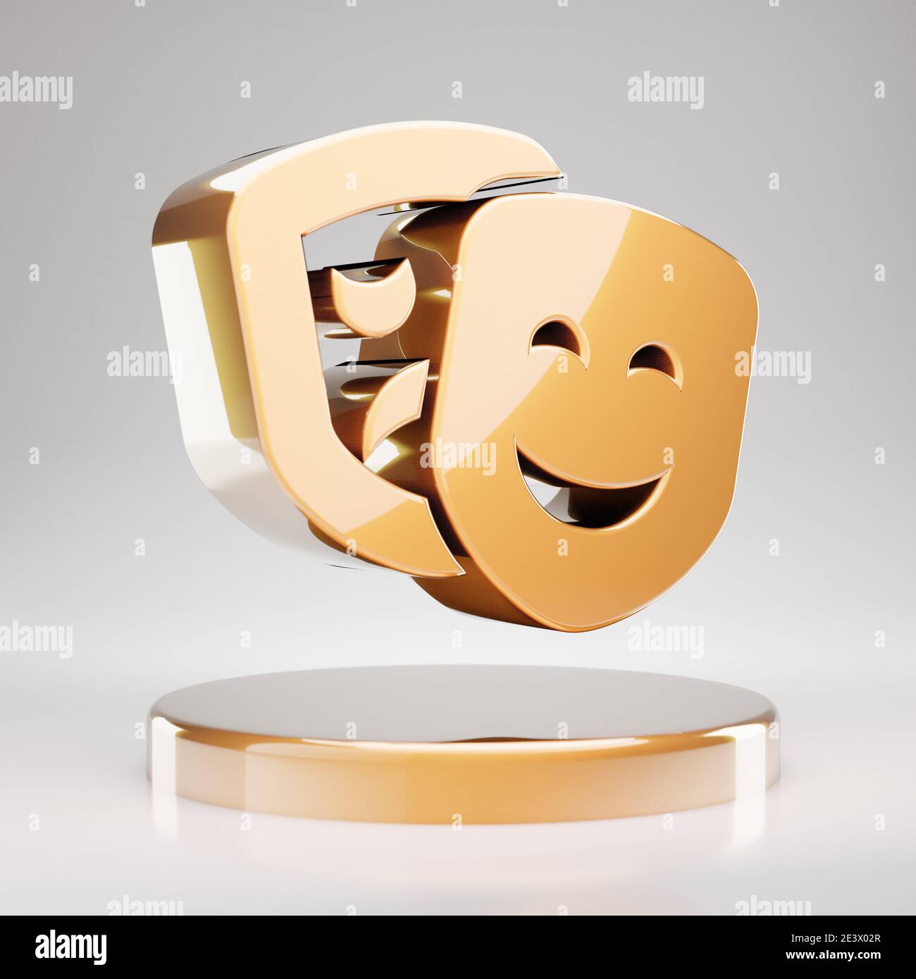 Theater Masks icon. Yellow Gold Theater Masks symbol on golden podium ...