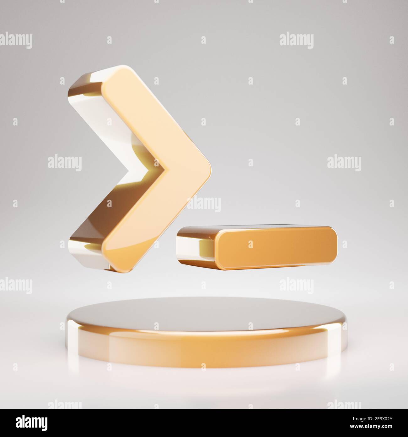 Terminal icon. Yellow Gold Terminal symbol on golden podium. 3D ...