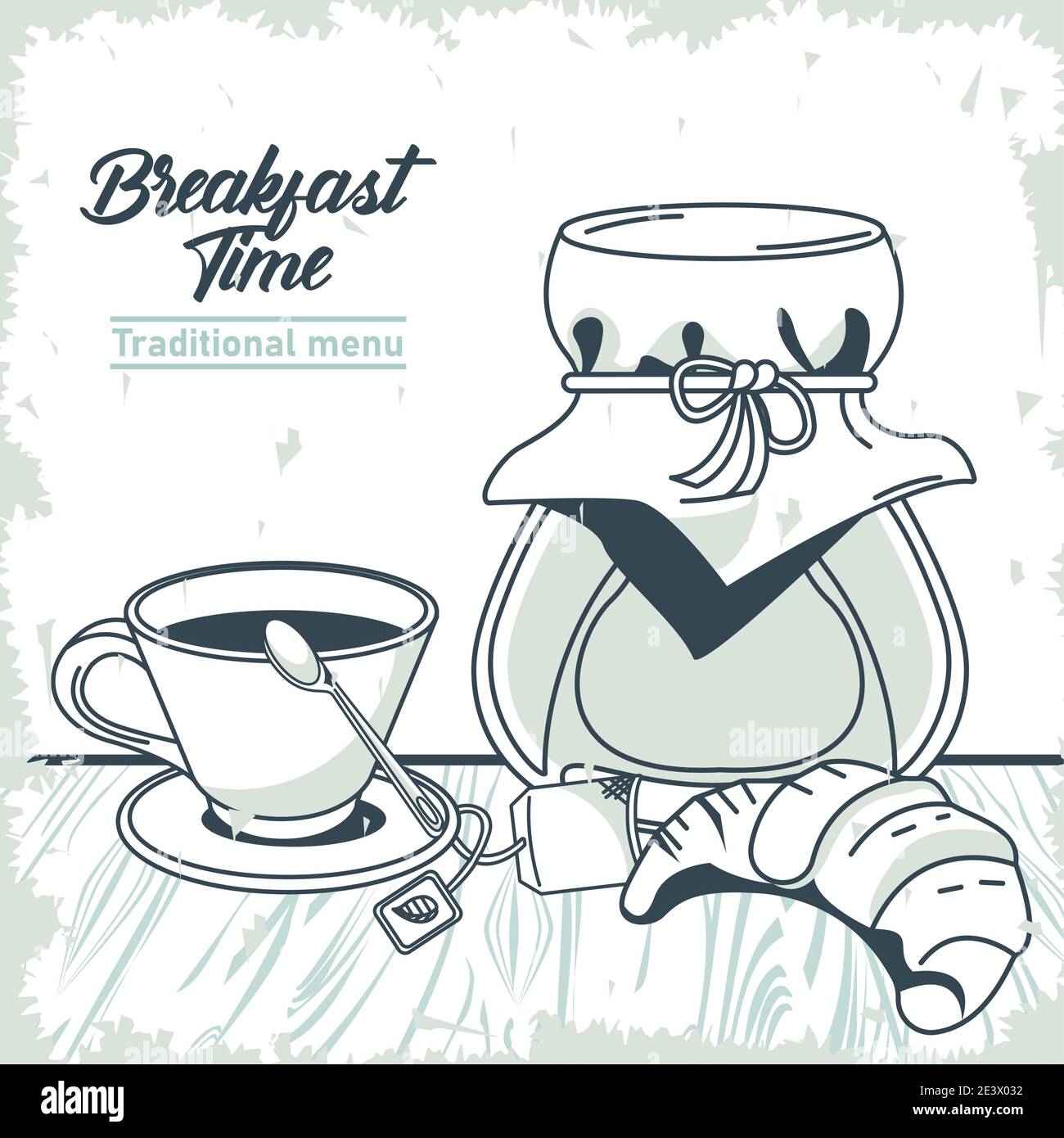 breakfast time lettering poster with croissant and coffee vector ...