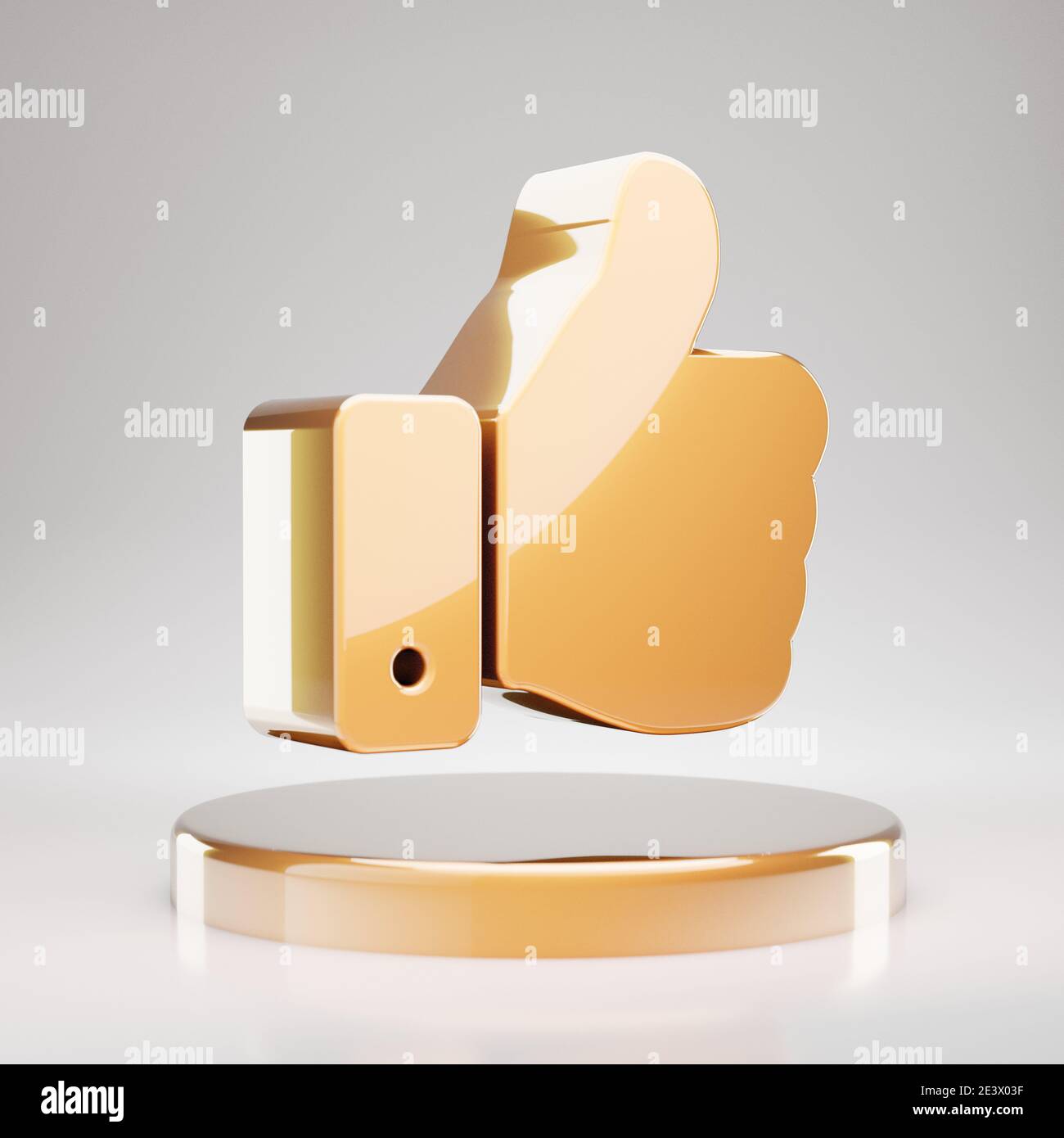 Thumbs Up icon. Yellow Gold Thumbs Up symbol on golden podium. 3D ...