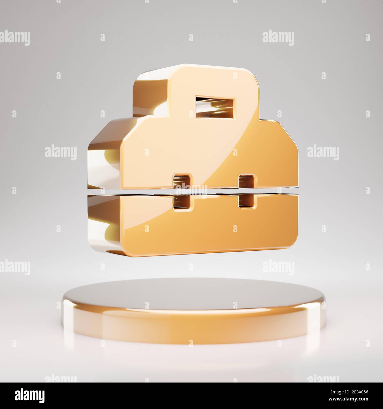Toolbox icon. Yellow Gold Toolbox symbol on golden podium. 3D rendered ...