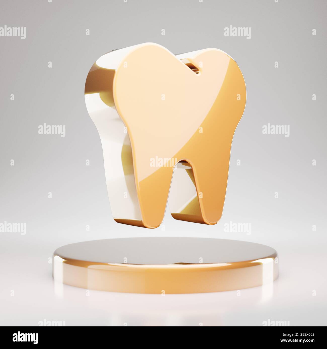 Tooth icon. Yellow Gold Tooth symbol on golden podium. 3D rendered ...