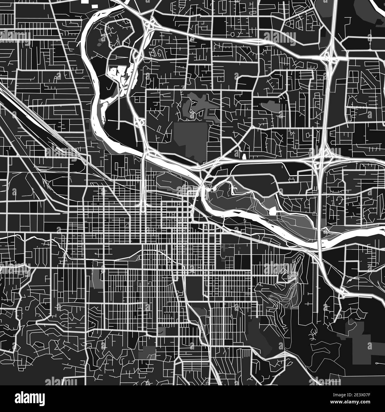 Dark vector art map of Eugene, Oregon, UnitedStates with fine gray ...