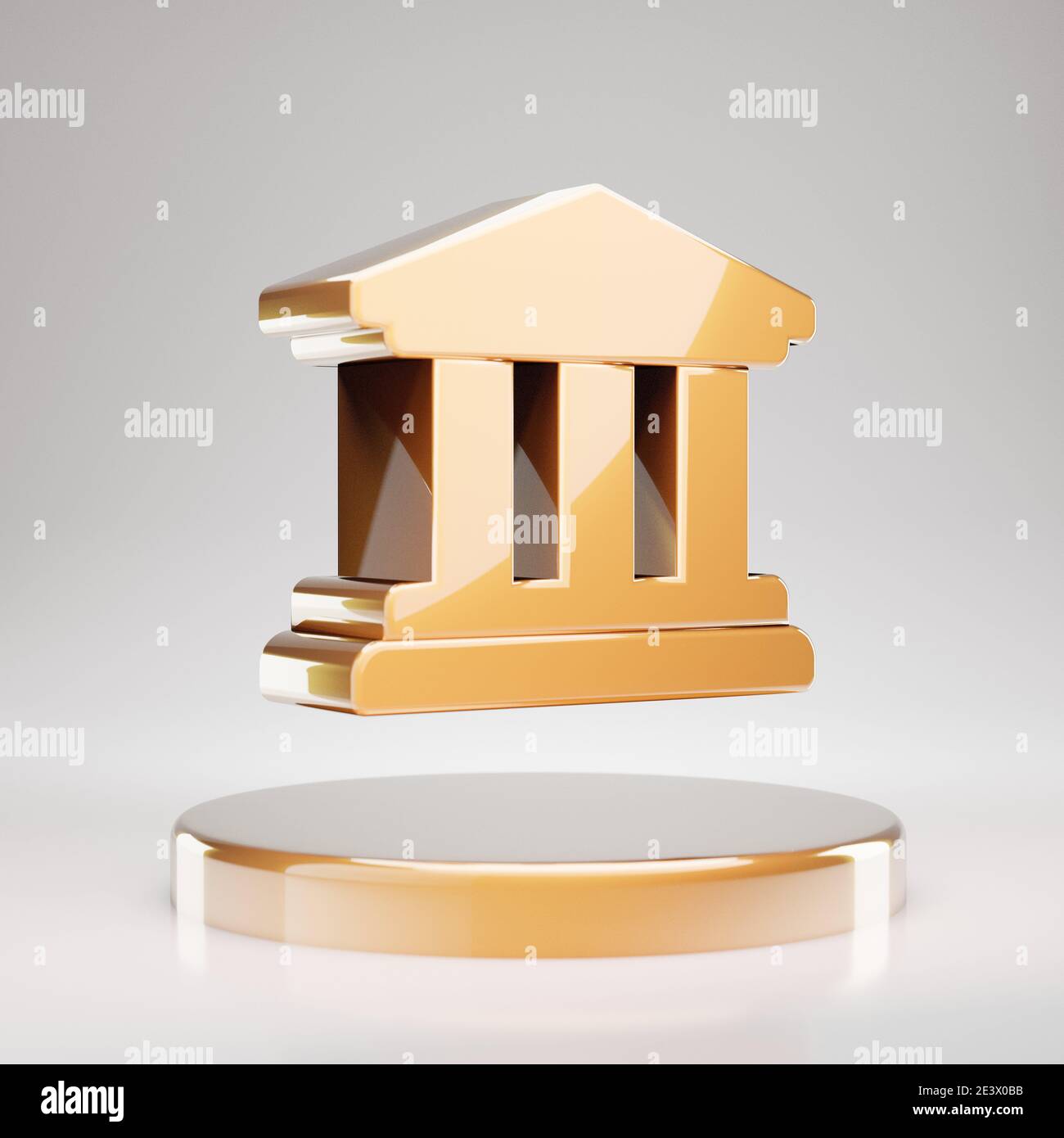 University icon. Yellow Gold University symbol on golden podium. 3D ...