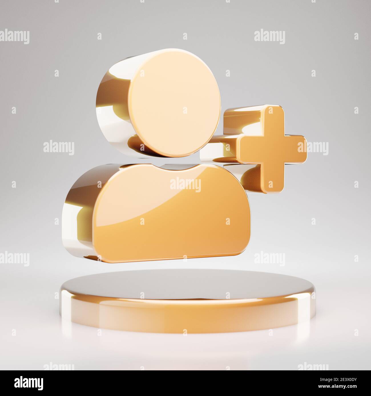 Add User icon. Yellow Gold Add User symbol on golden podium. 3D ...