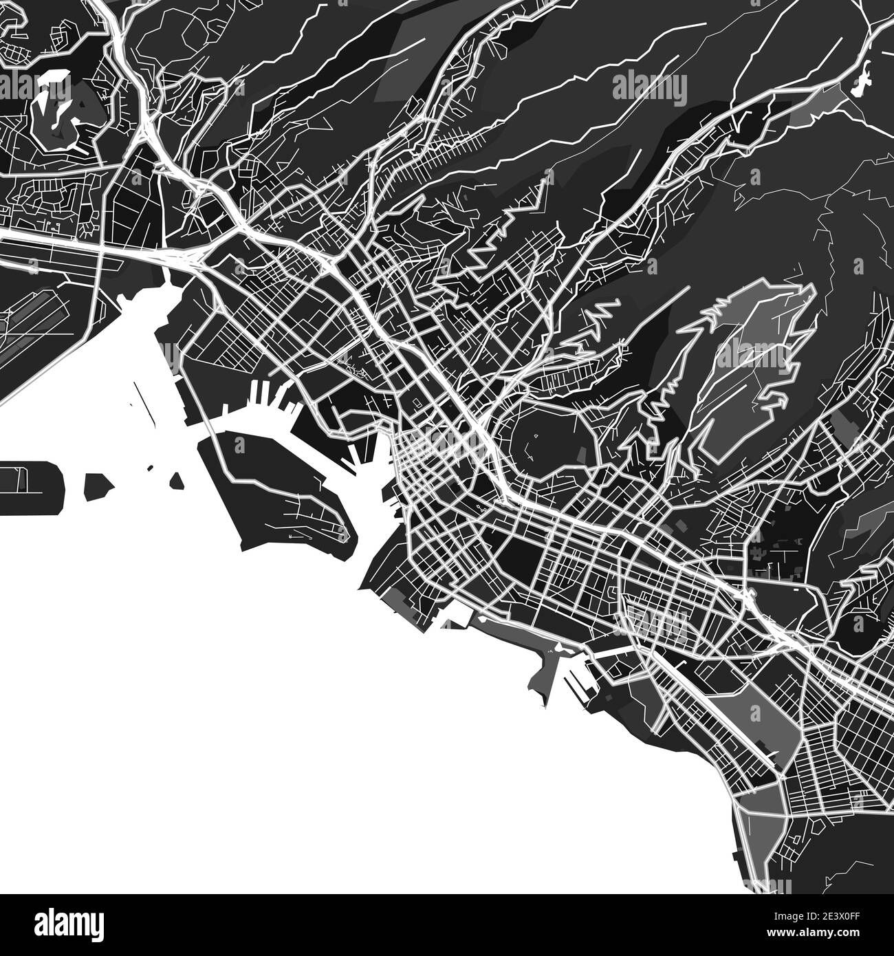 Dark vector art map of Honolulu, Hawaii, UnitedStates with fine gray ...