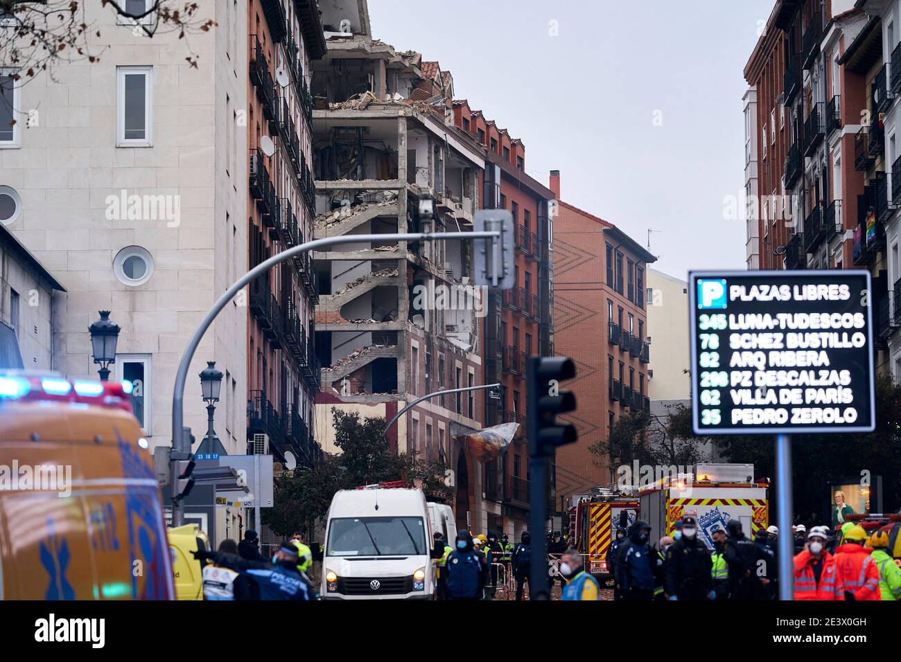 Madrid, Spain. 20 January, 2021: A big gas explosion blows up a ...