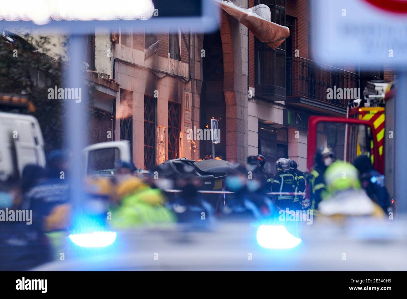 Madrid, Spain. 20 January, 2021: A big gas explosion blows up a ...