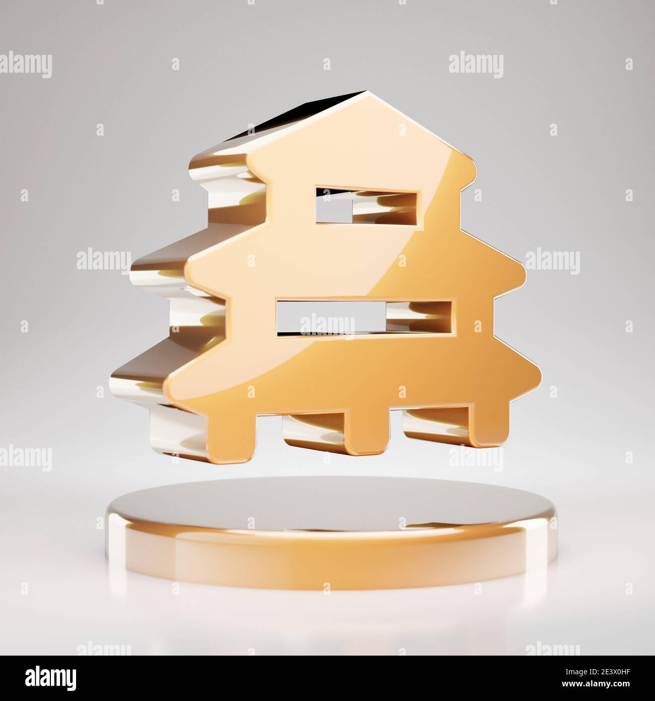 Vihara icon. Yellow Gold Vihara symbol on golden podium. 3D rendered ...