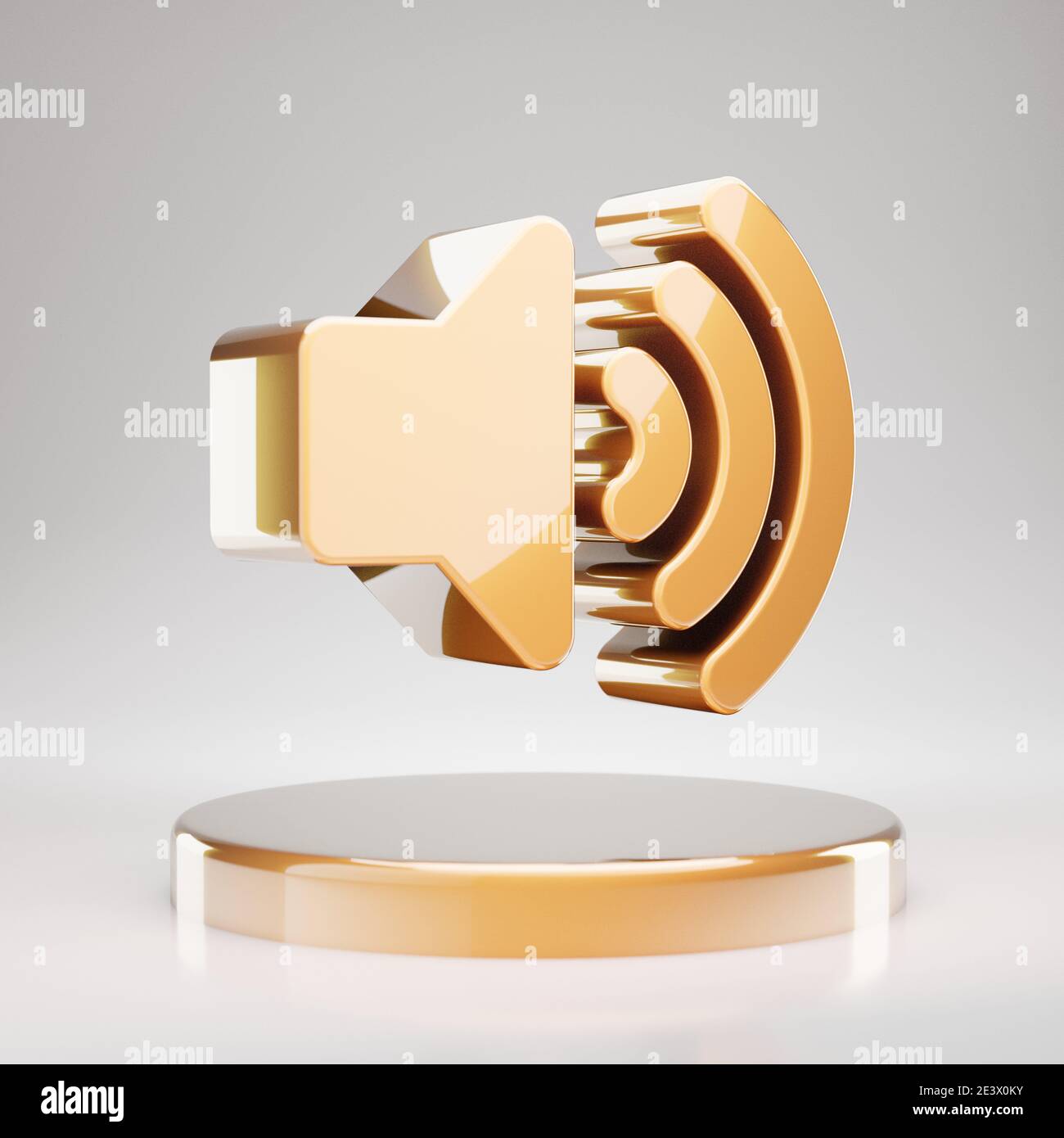 Volume Up icon. Yellow Gold Volume Up symbol on golden podium. 3D ...