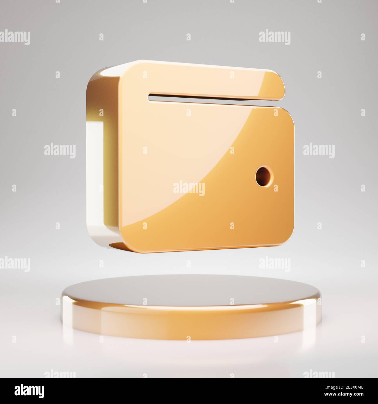 Wallet icon. Yellow Gold Wallet symbol on golden podium. 3D rendered ...