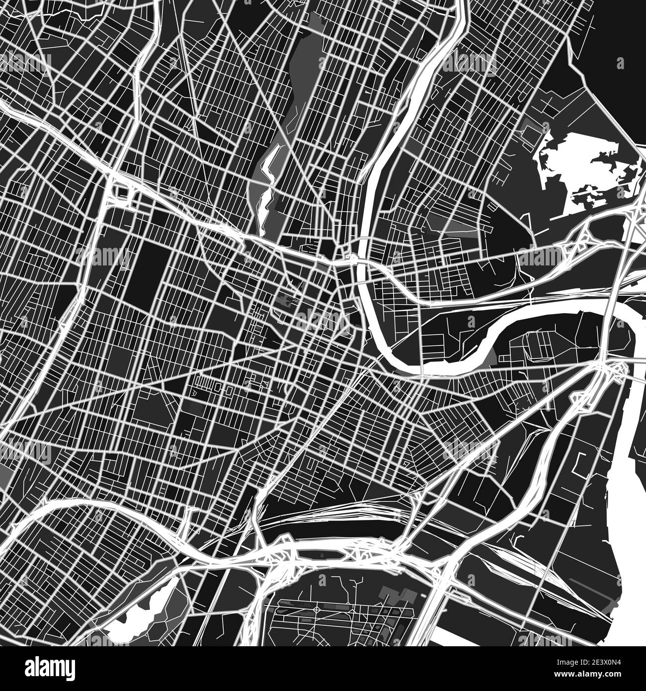 Dark vector art map of Newark, New Jersey, UnitedStates with fine gray ...