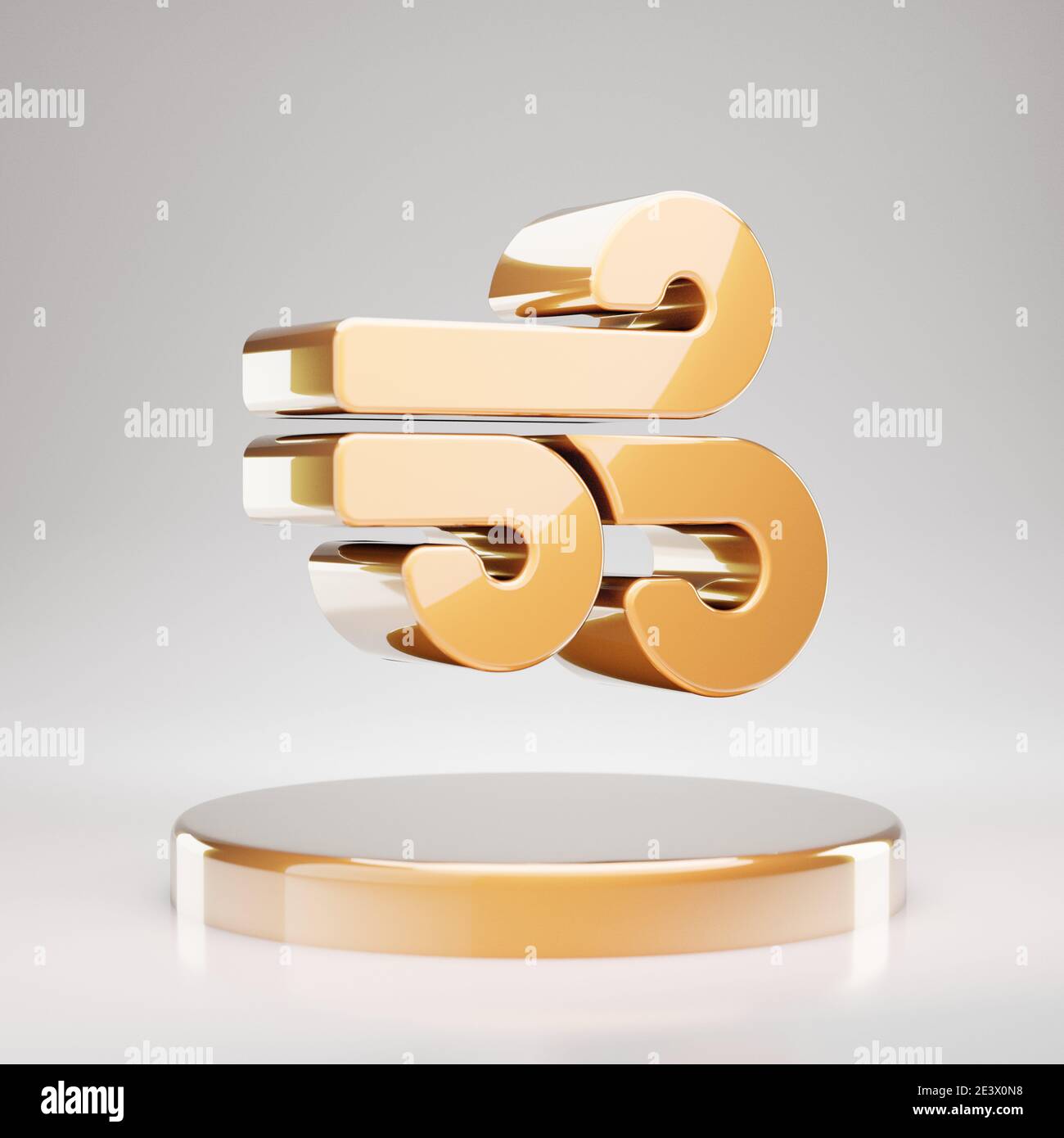 Wind icon. Yellow Gold Wind symbol on golden podium. 3D rendered Social ...