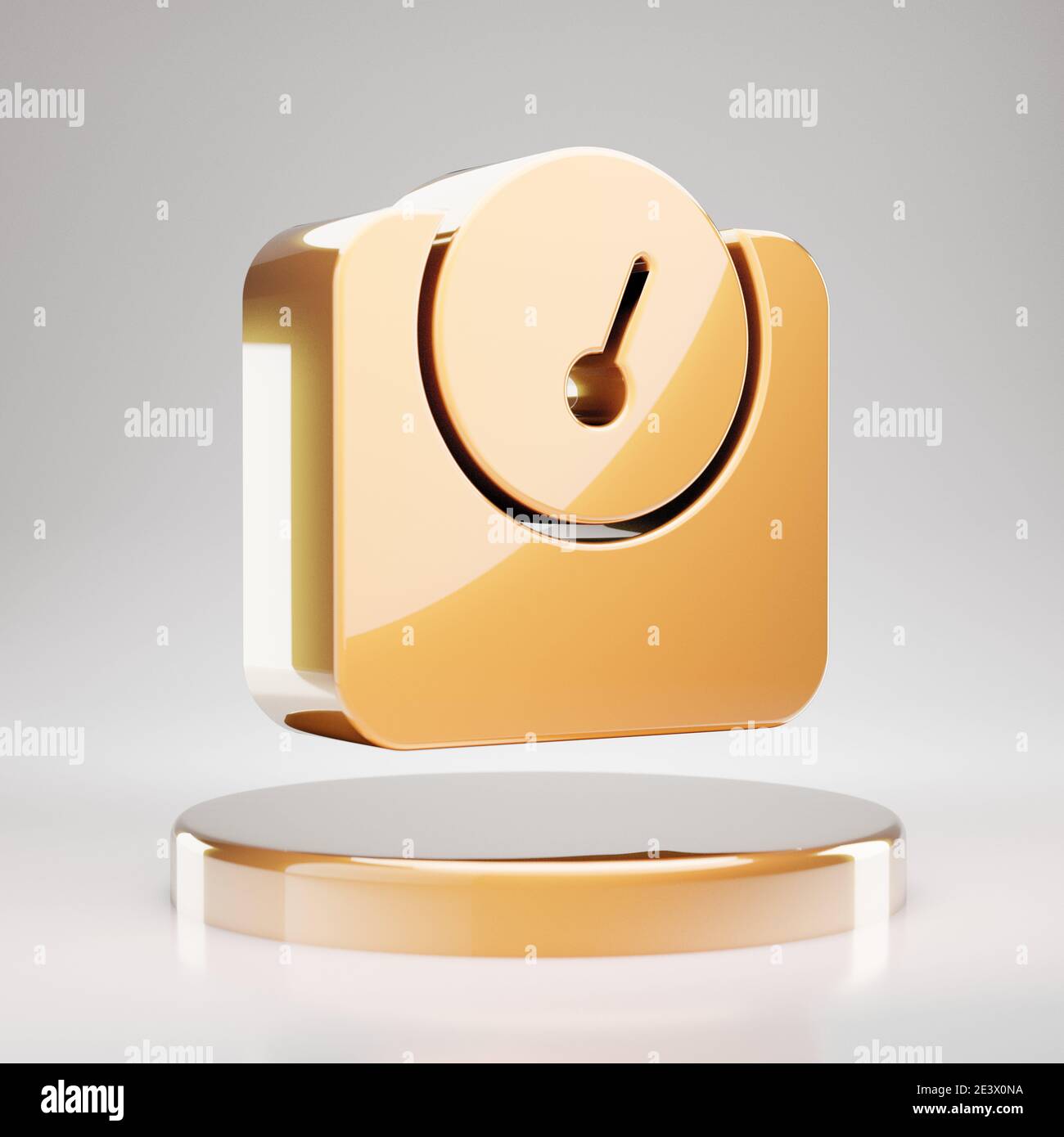 Weight icon. Yellow Gold Weight symbol on golden podium. 3D rendered ...