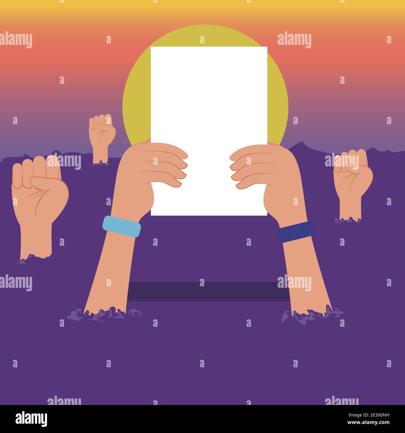 Protest hands holding paper design, Manifestation activist and ...