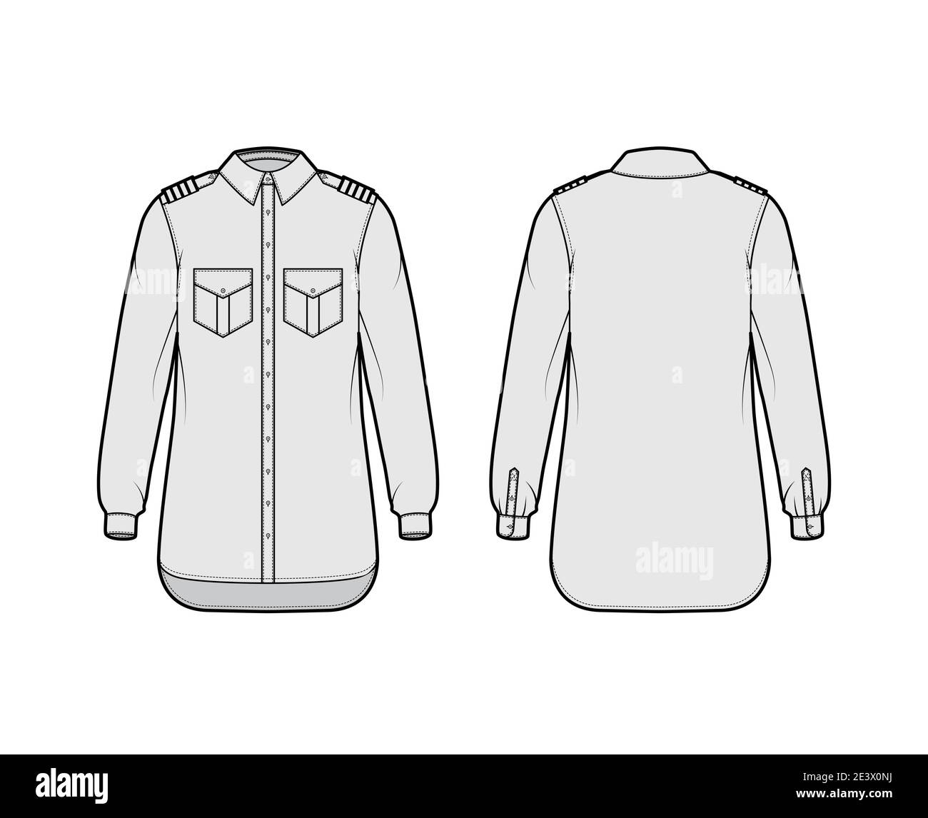 Shirt pilot airline technical fashion illustration with chevron, long ...