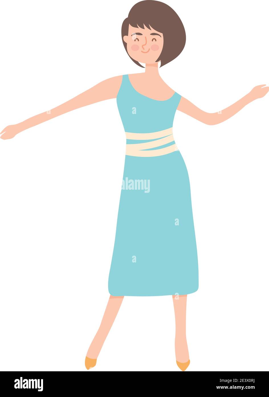 cartoon woman dancing wearing a blue dress over white background ...