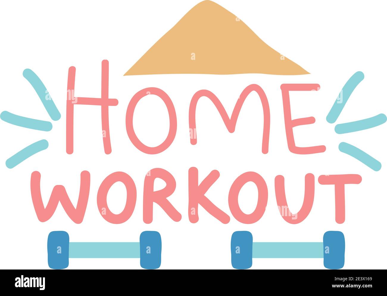 home workout lettering desing with dumbbells around over white ...