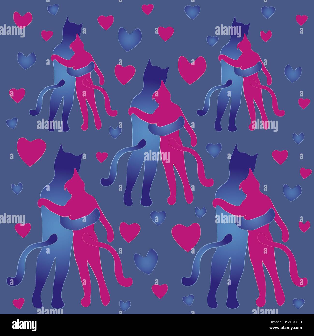 Cats in love cuddle. Valentine day background, template, gift wrap ...