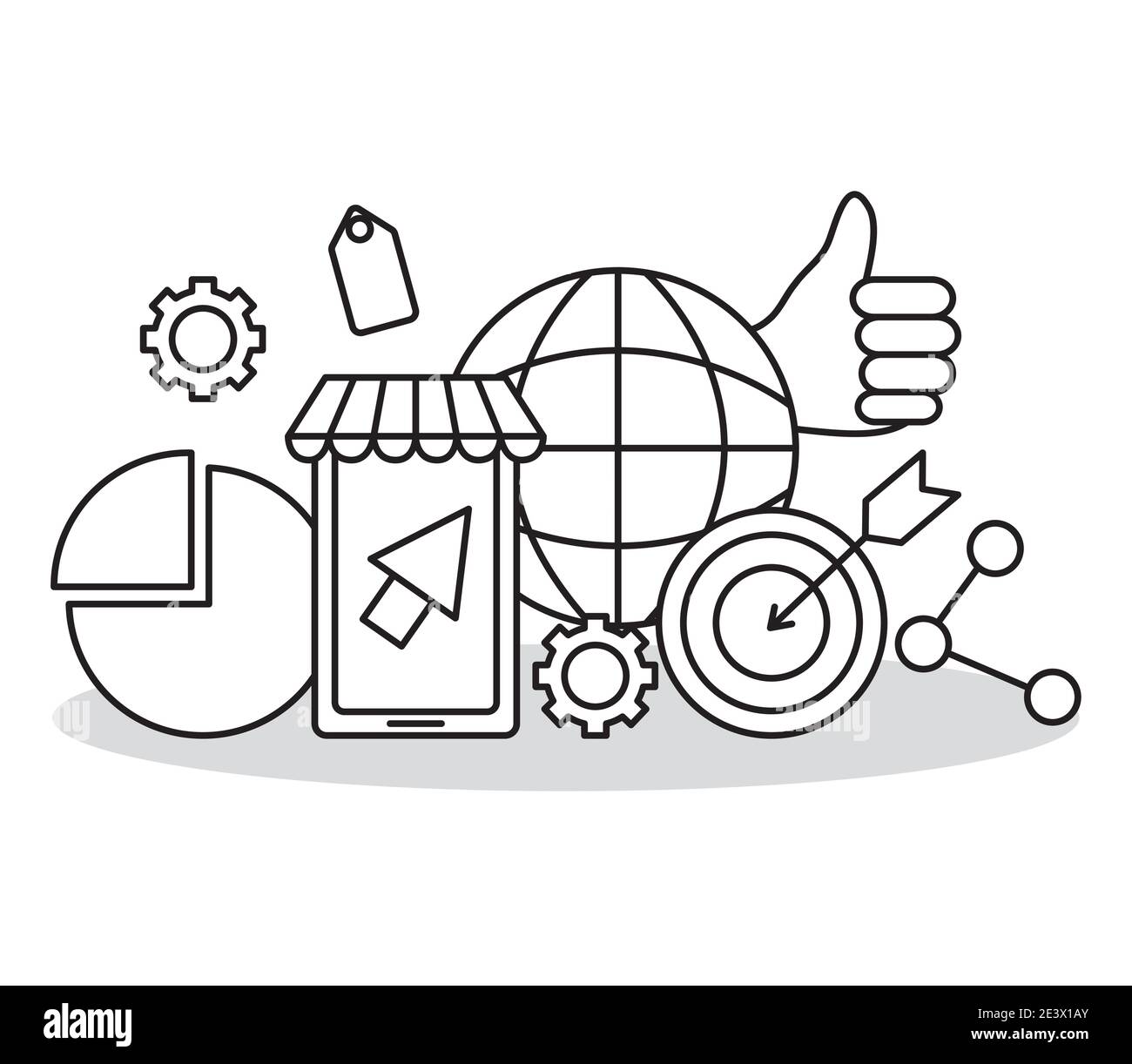 global sphere and digital marketing related icons over white background ...