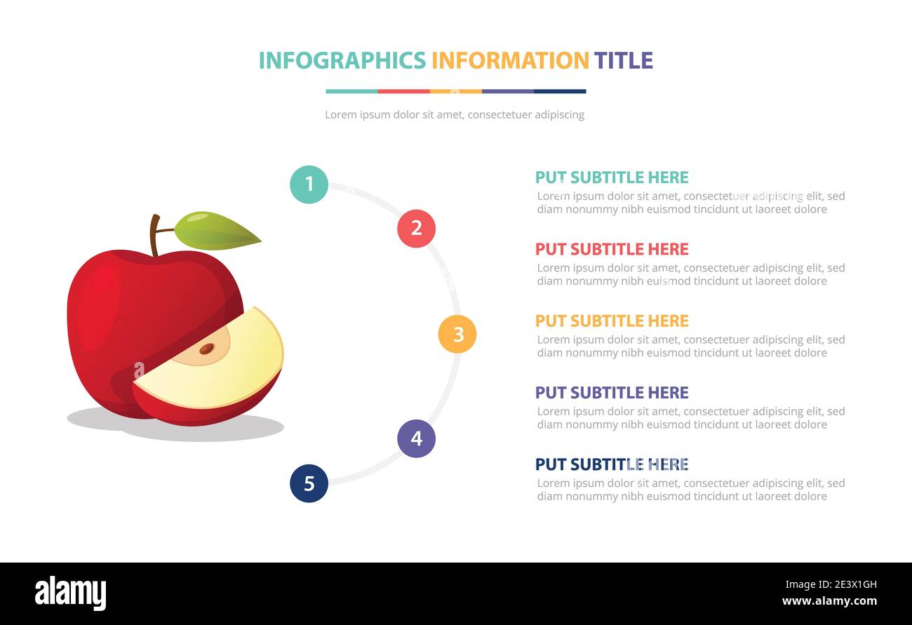 apple fruit infographic template with 5 colorfull bullet number ...