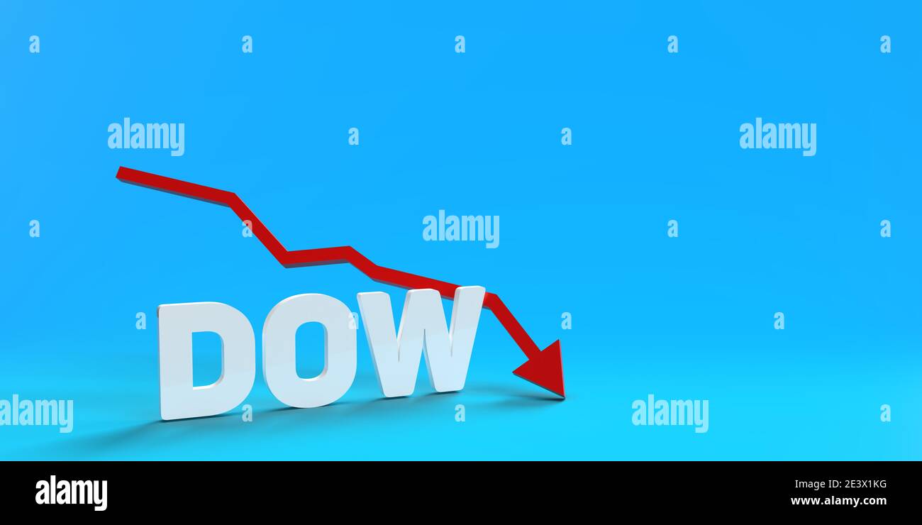 On 3D rendered degradation blue background the letters DOW are written ...