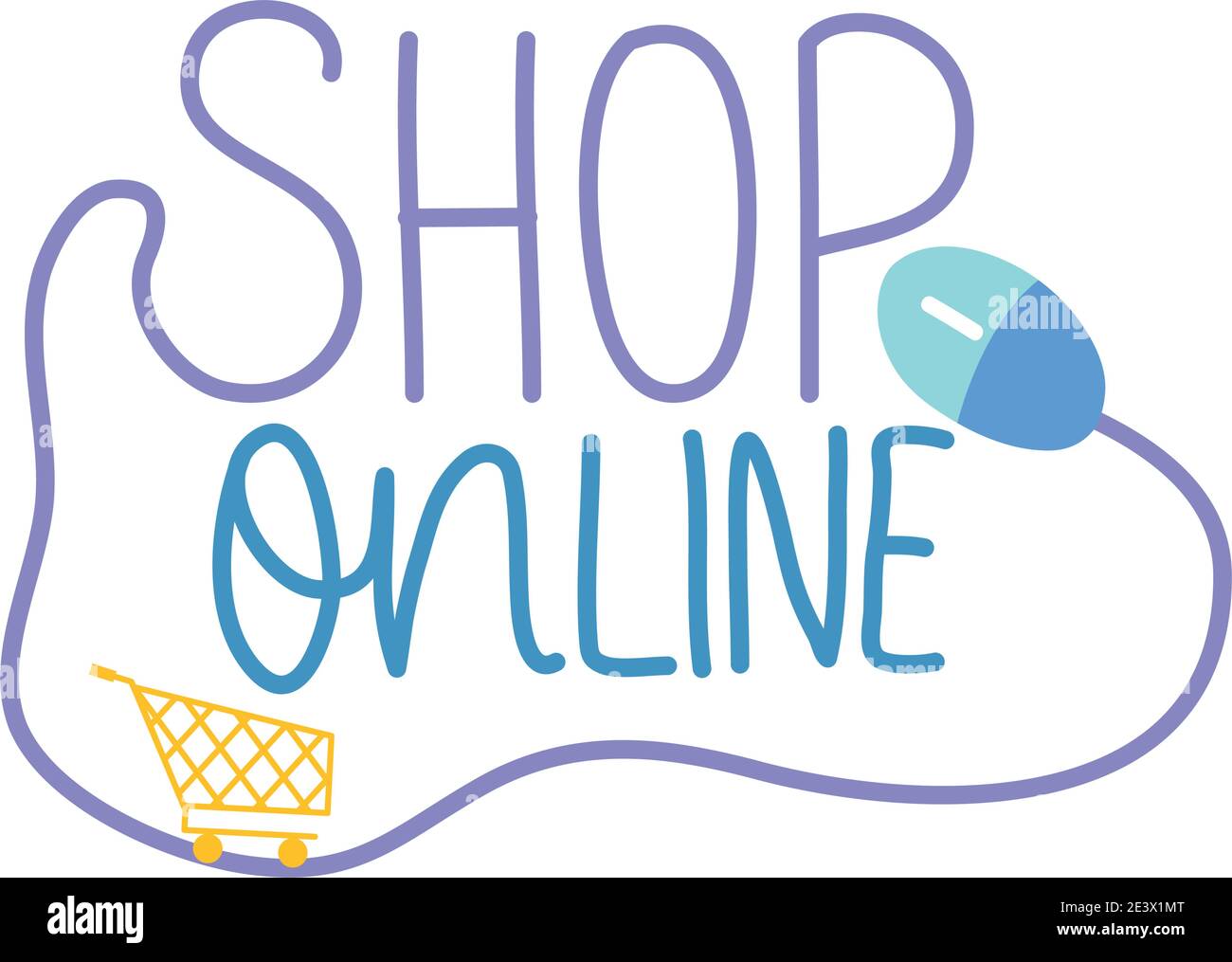 shop online lettering design with mouse and shopping cart shapes over ...