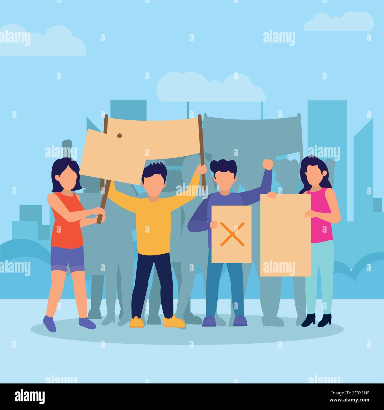 Protest people with banners at city design, Manifestation activist and ...