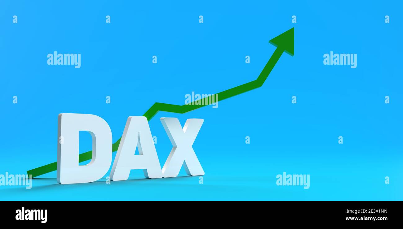 On 3D rendered degradation blue background the word DAX is written in ...