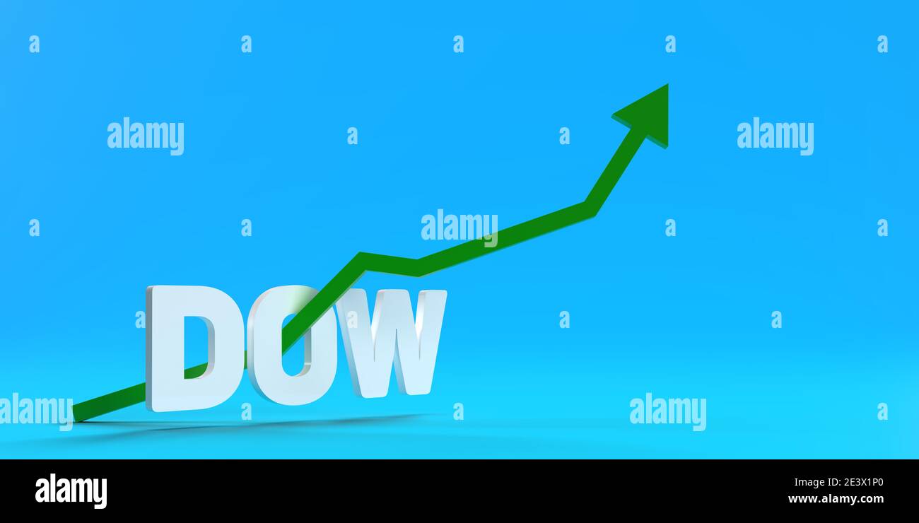 On 3D rendered degradation blue background the word DOW is written in ...