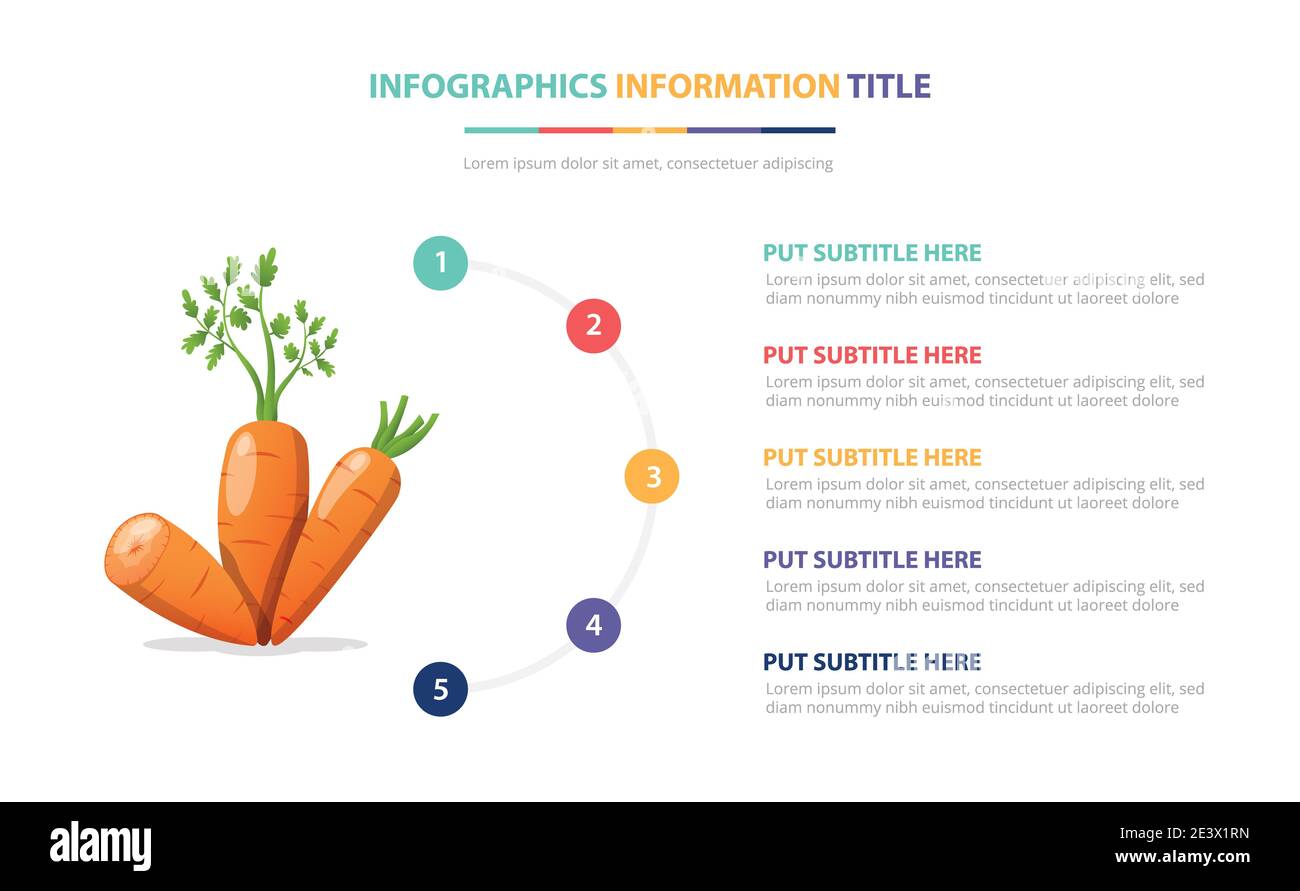 carrot vegetables infographic template with 5 colorfull bullet number ...